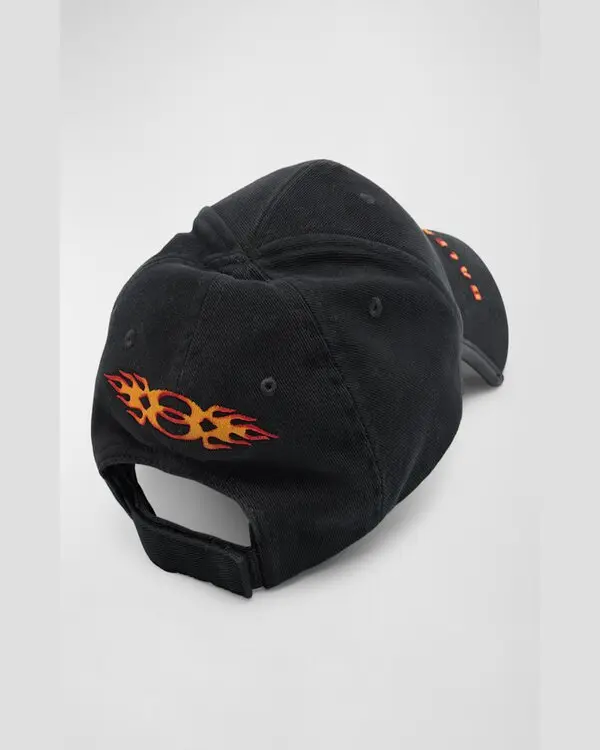 Balenciaga Flame Logo Baseball Cap In 1076 Black/Orange - 42% Off